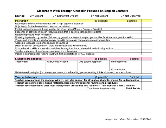Ell classroom walkthrough_obs | PPT