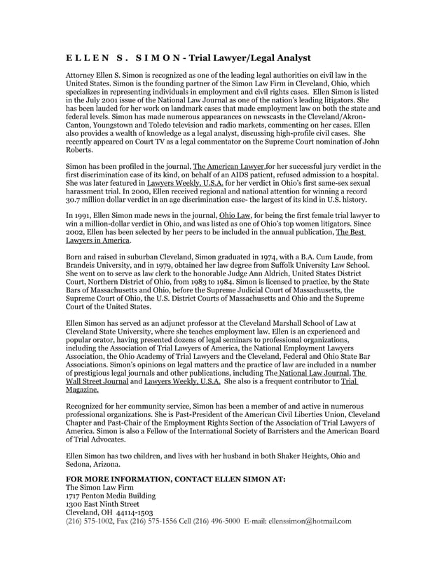 Ellen S Simon Bio | DOC