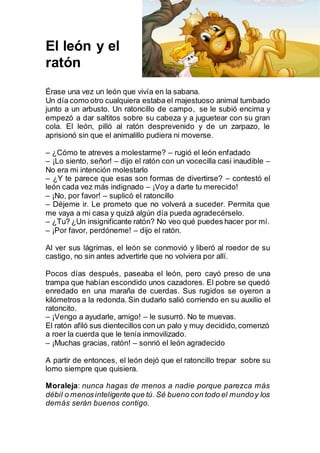 Fábula infantil: El león y el ratón | DOCX