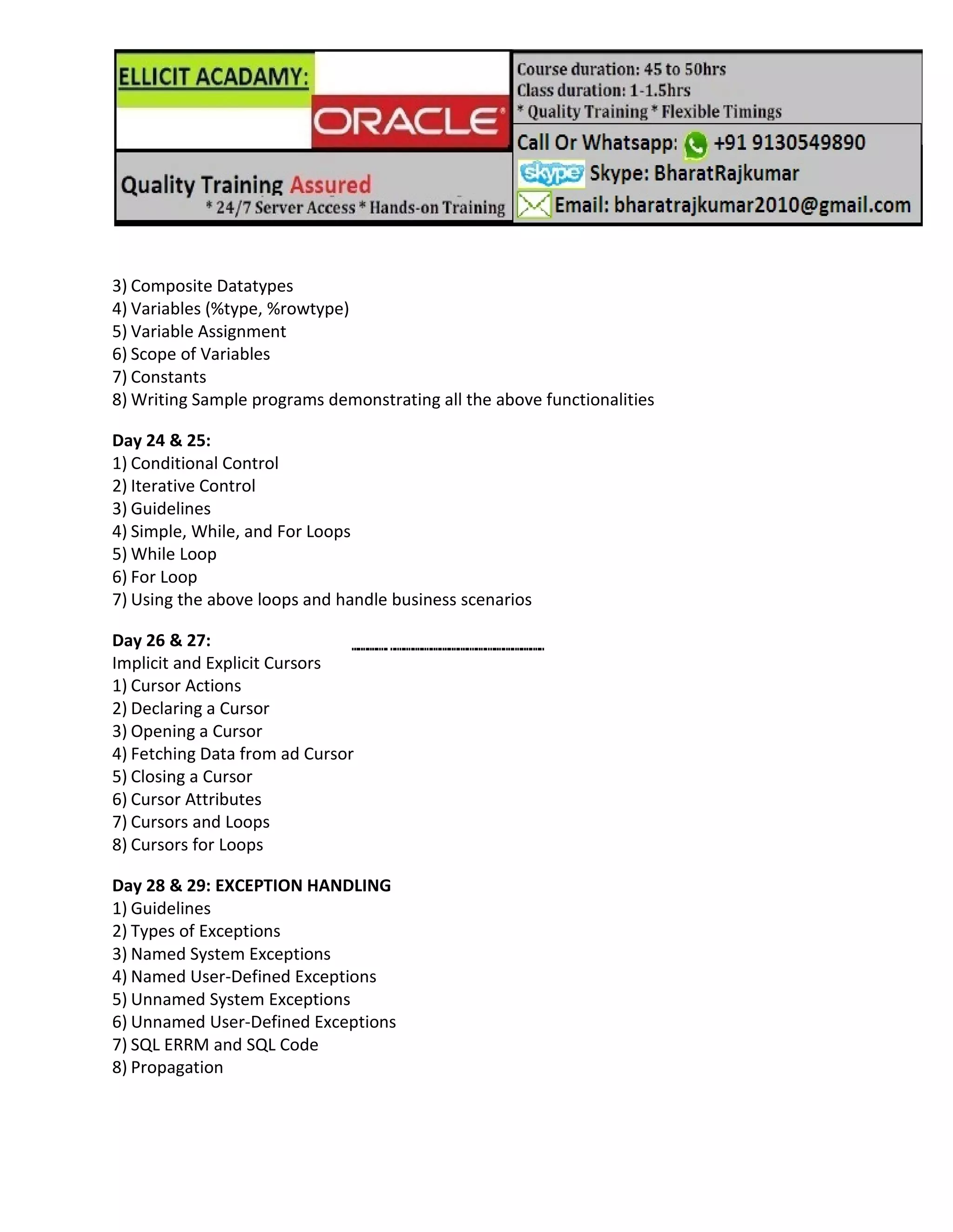Ellicit plsql syllabus | PDF