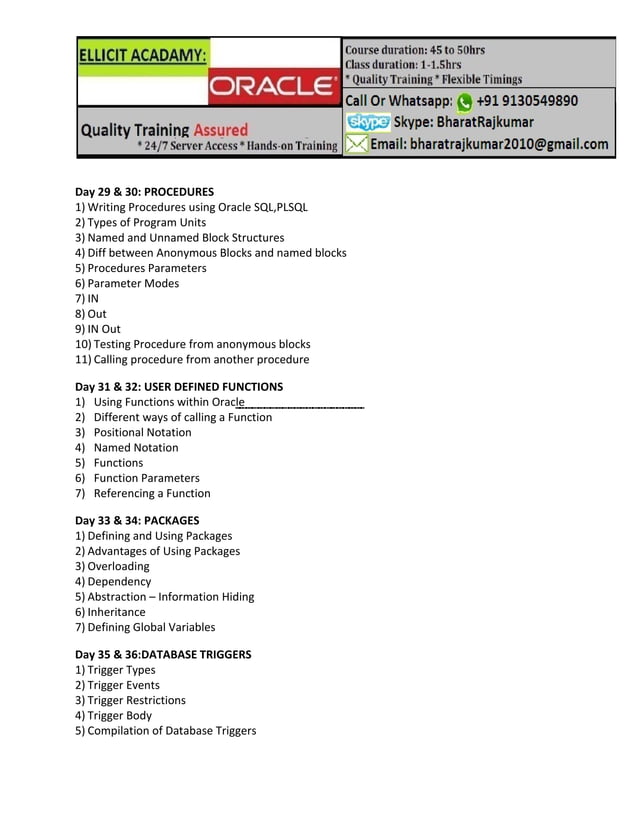 Ellicit plsql syllabus | PDF