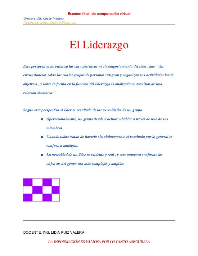 El liderazgo examen final El liderazgo examen final