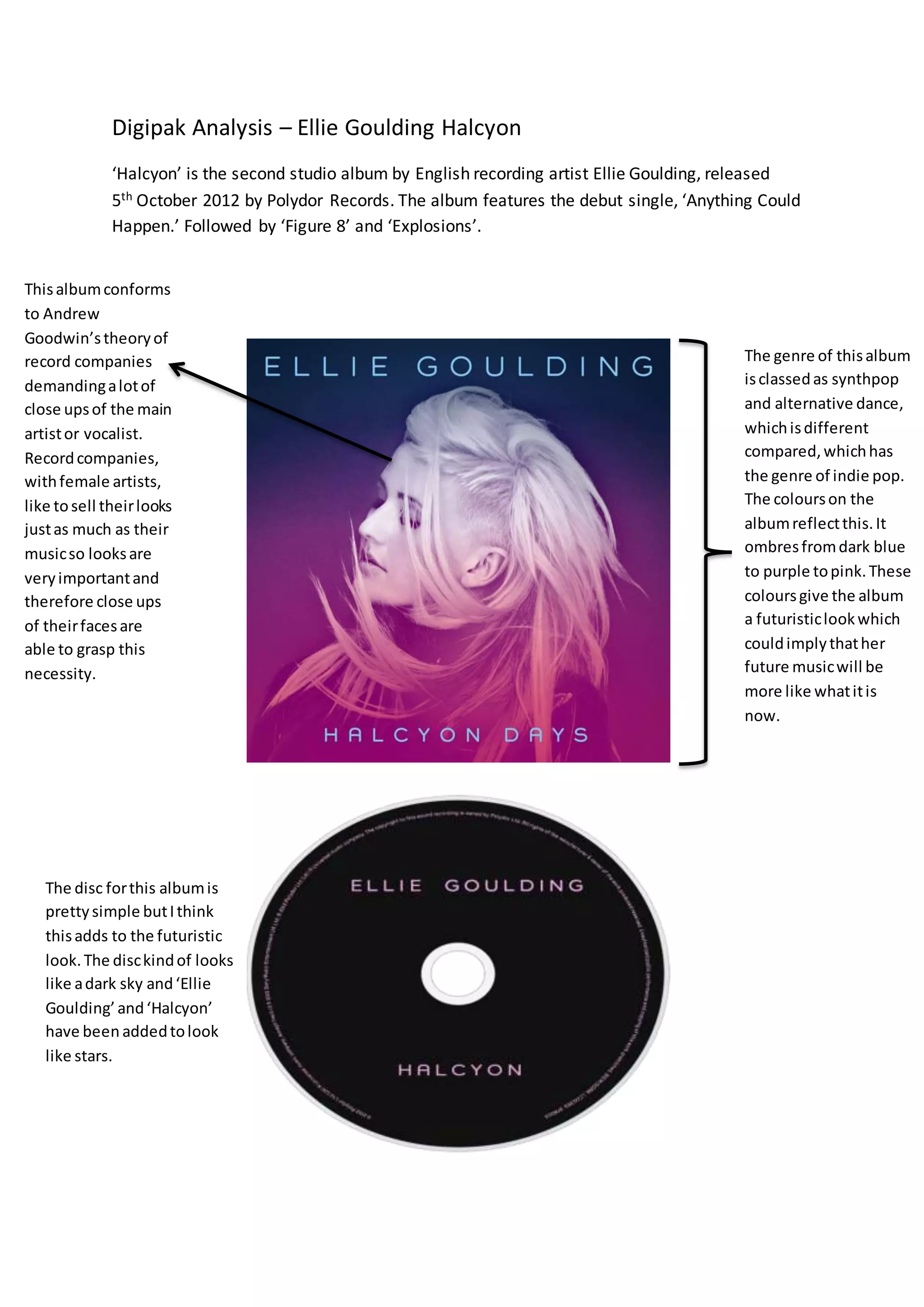 Digipak Analysis – Ellie Goulding Halcyon | DOCX
