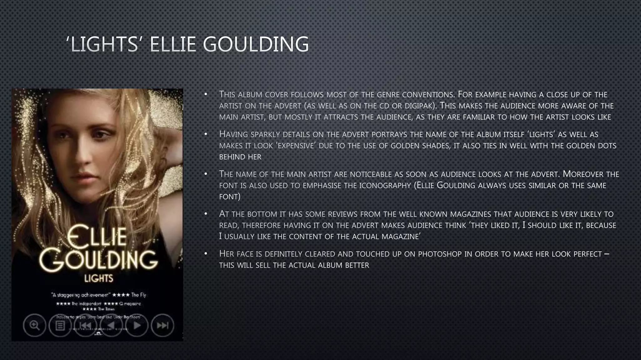 Ellie goulding ‘lights’ album advert analysation | PPTX
