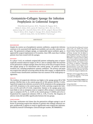 Elliott bennett guerrero et al - NEJM sponge colorectal RCT | PDF