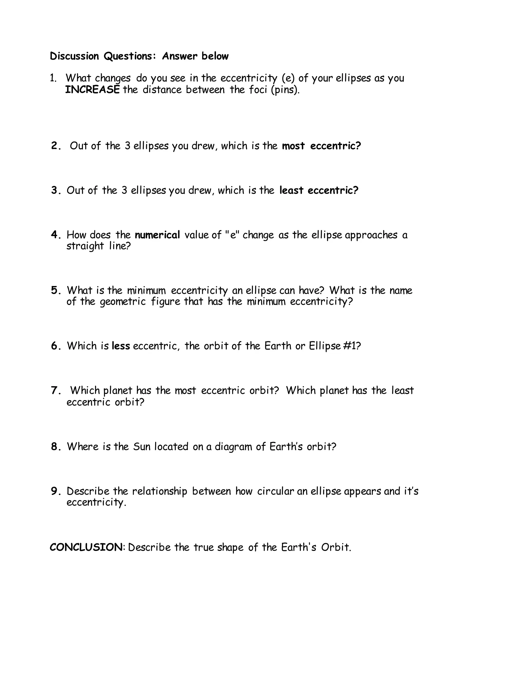 Eccentricity Of An Ellipse Lab Pdf