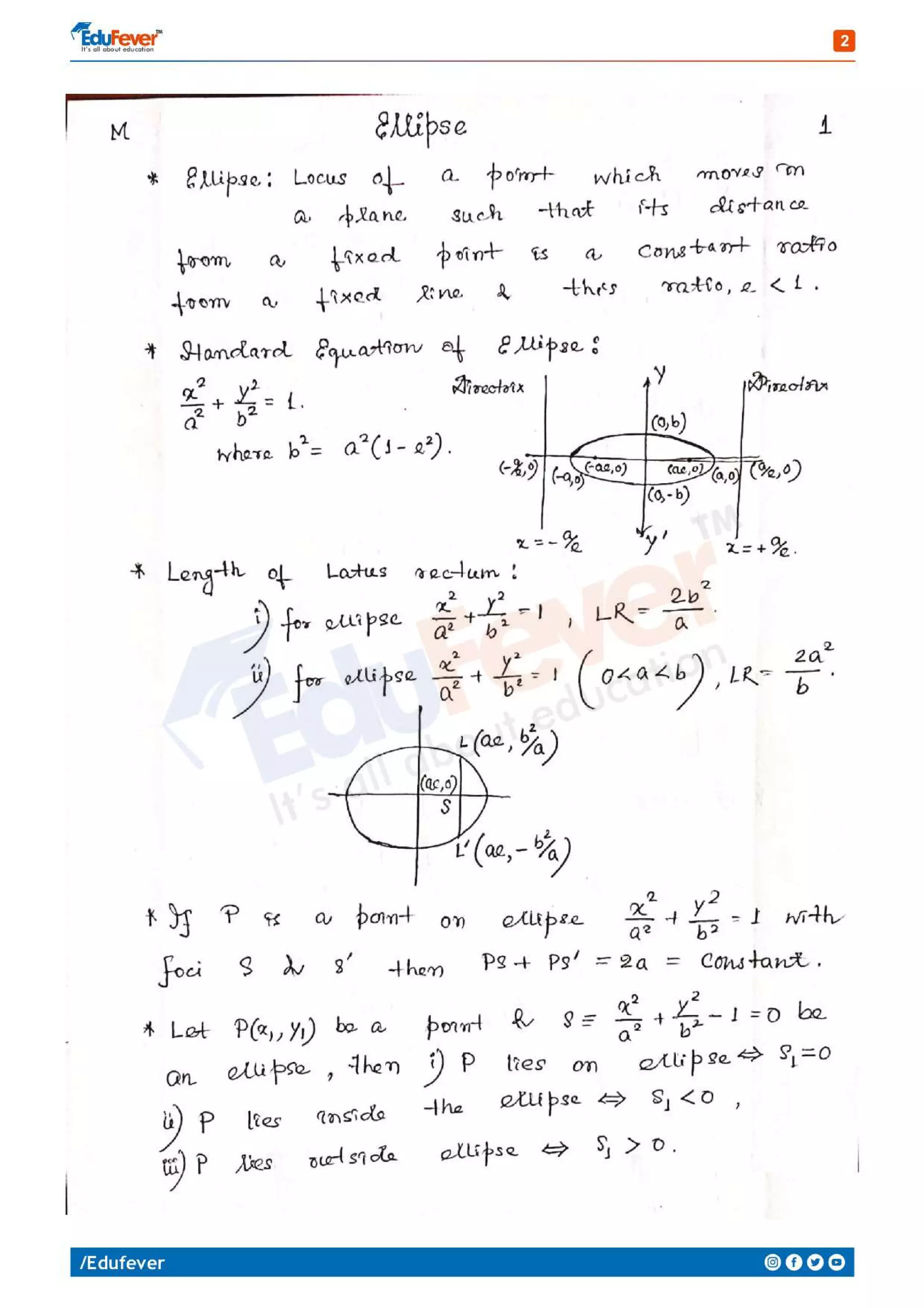 Ellipse - Mathematics Handwritten Notes | PDF