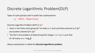 Discrete Logarithmic Problem- Basis of Elliptic Curve Cryptosystems | PPTX