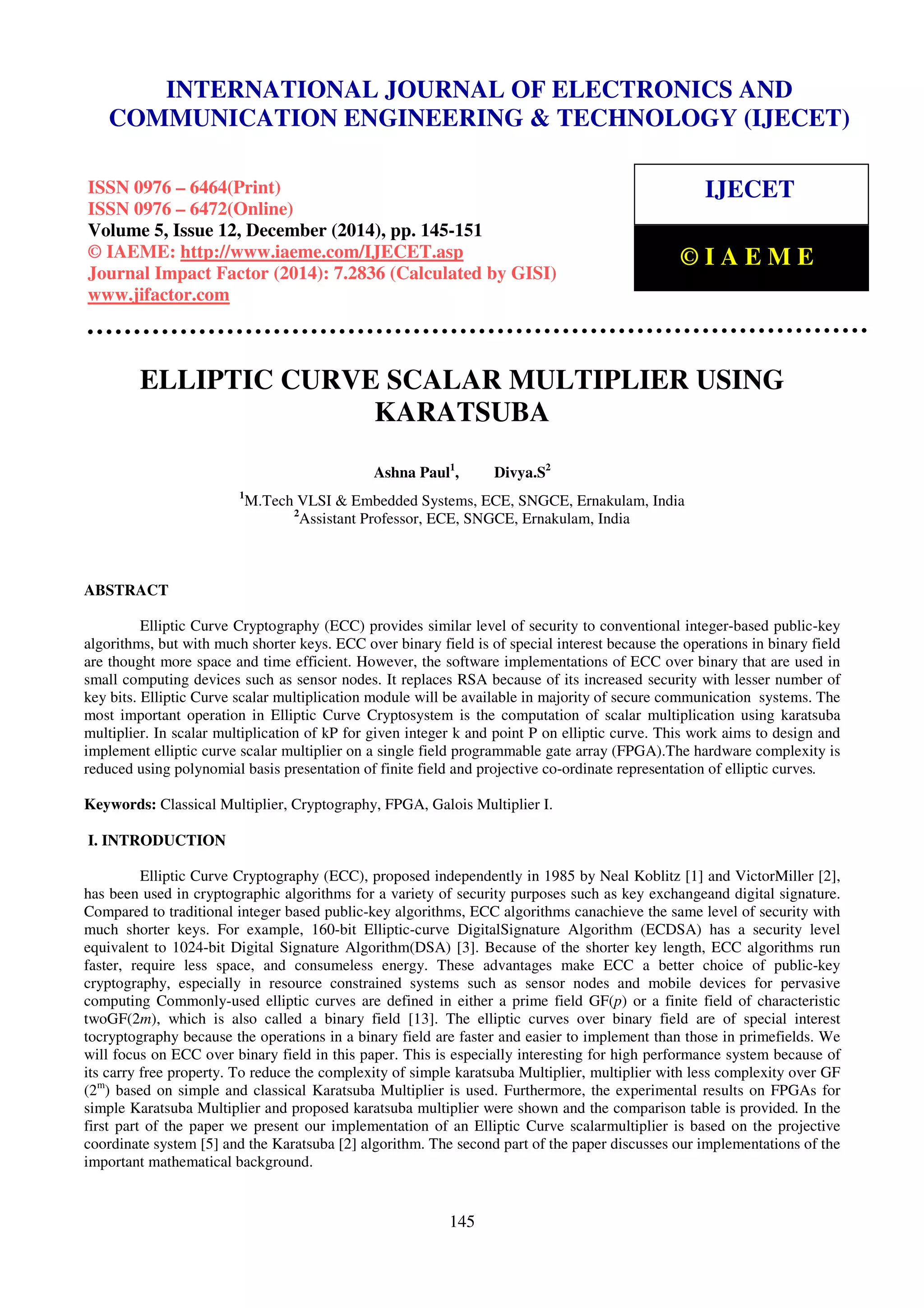 Elliptic curve scalar multiplier using karatsuba | PDF | Computer Software and Applications ...