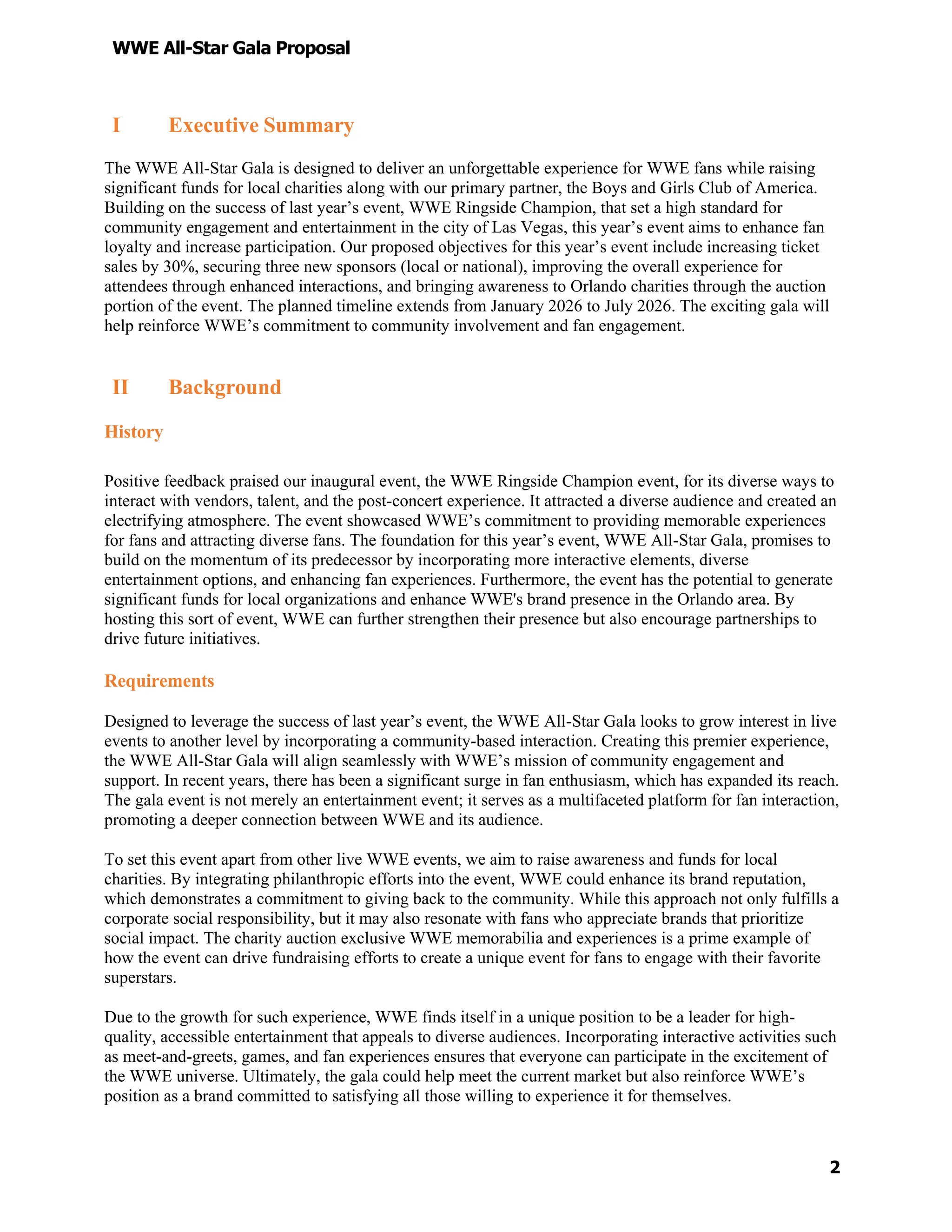 Year Two: WWE All-Star Gala Proposal Plan | PDF