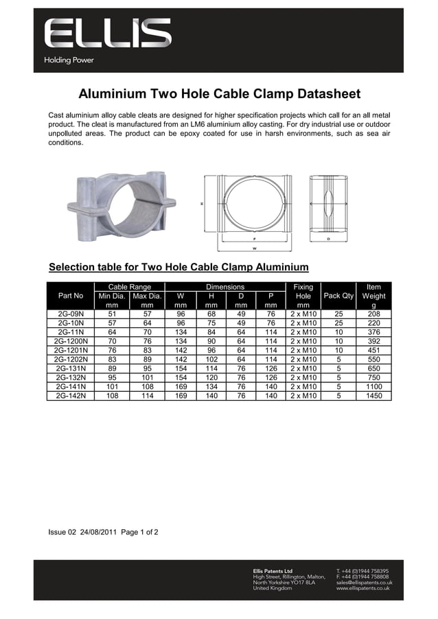 Ellis Patents Aluminium Two Hole Cable Clamps - Aluminium Cable Cleats ...