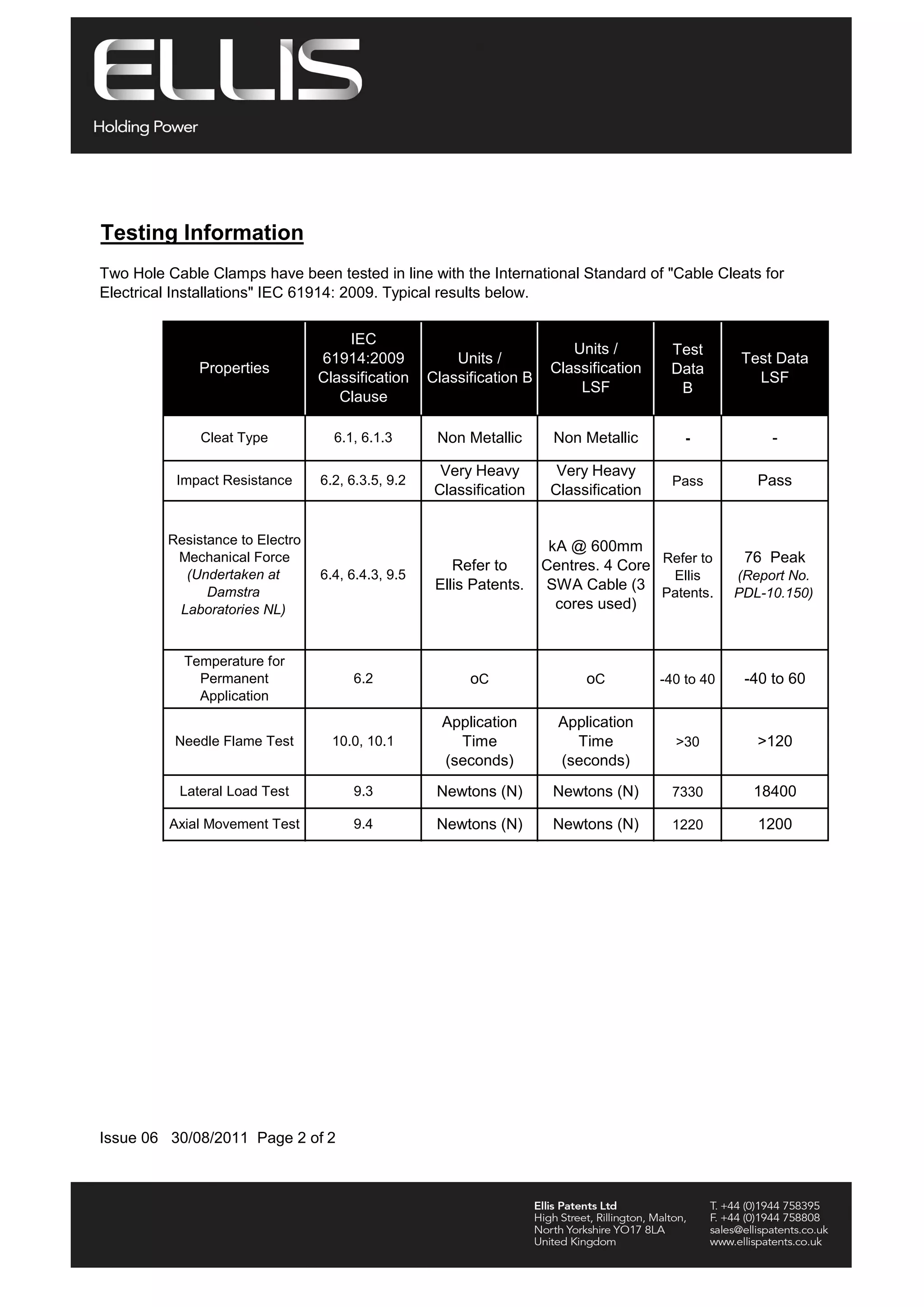 Ellis Patents 2F-07 2 Hole Cable Clamp Cleat 38-46mm | PDF
