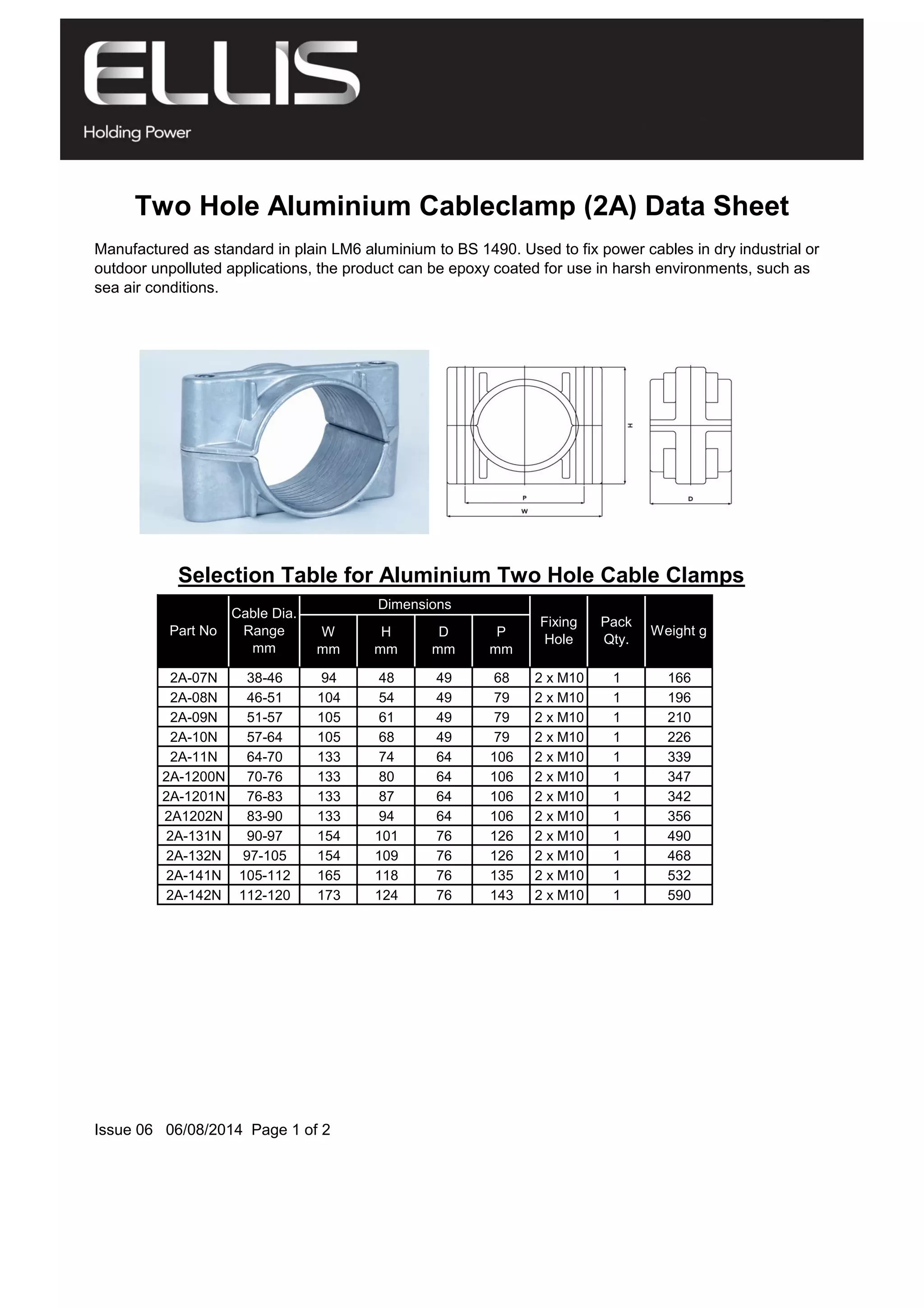 Ellis Patents 2 Hole Cable Cleat Aluminium - Spec Sheet | PDF