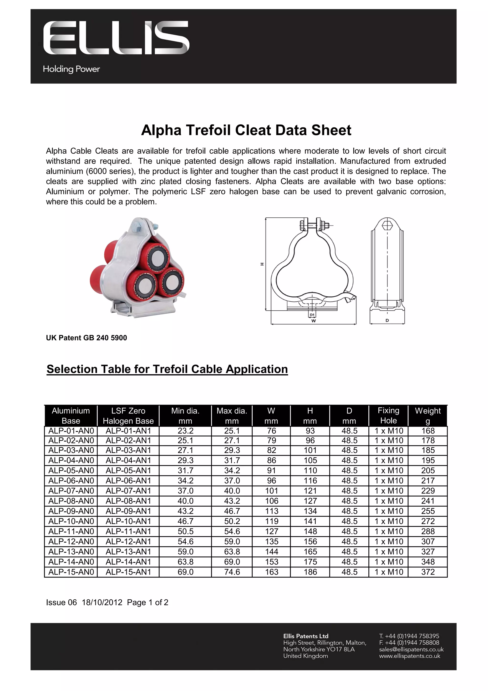 Ellis Patents ALP-09-ANO Alpha Cable Cleats -Trefoil Cleats 43.2-46.7mm