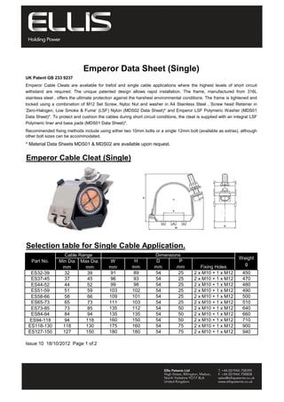 Ellis Patents Emperor Stainless Steel Single Cable Cleats - Spec Sheet ...