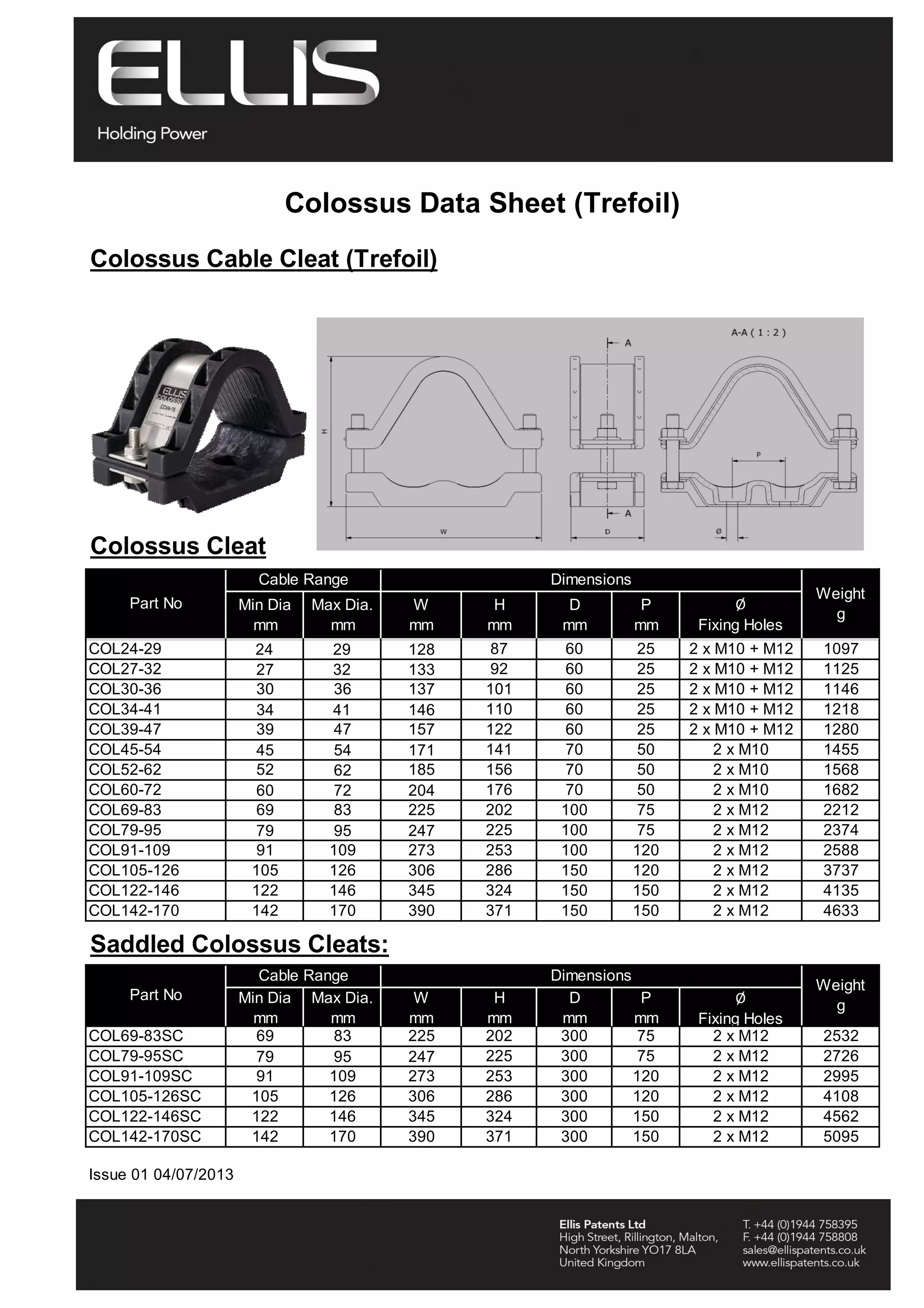 Ellis Patents COL24-29 Colossus Cable Cleats - Trefoil Cable Cleats | PDF