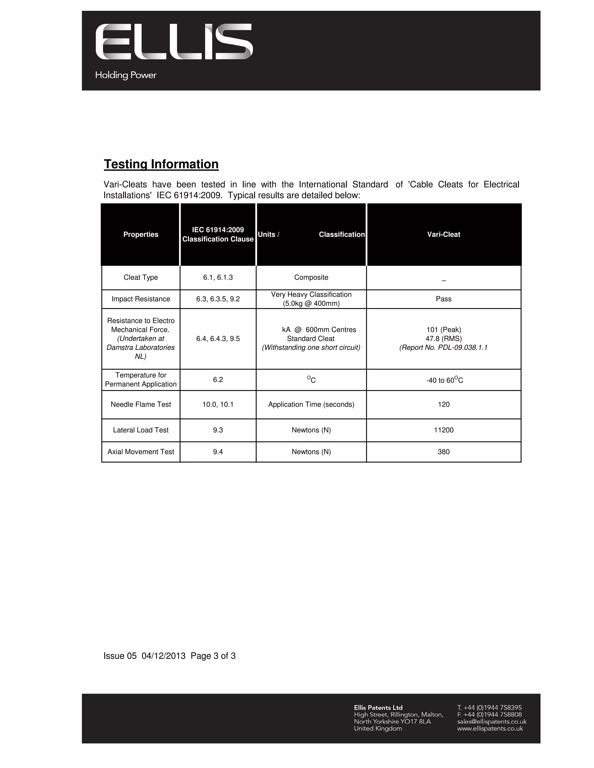 Ellis Patents Vari-Cleat Stainless Steel Cable Cleats Data Sheet | PDF