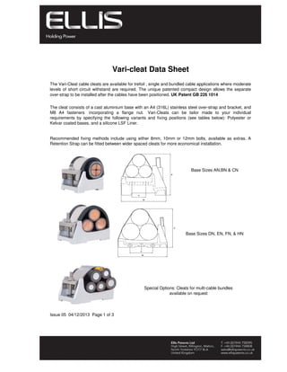 Ellis Patents Vari-Cleat Stainless Steel Cable Cleats Data Sheet | PDF