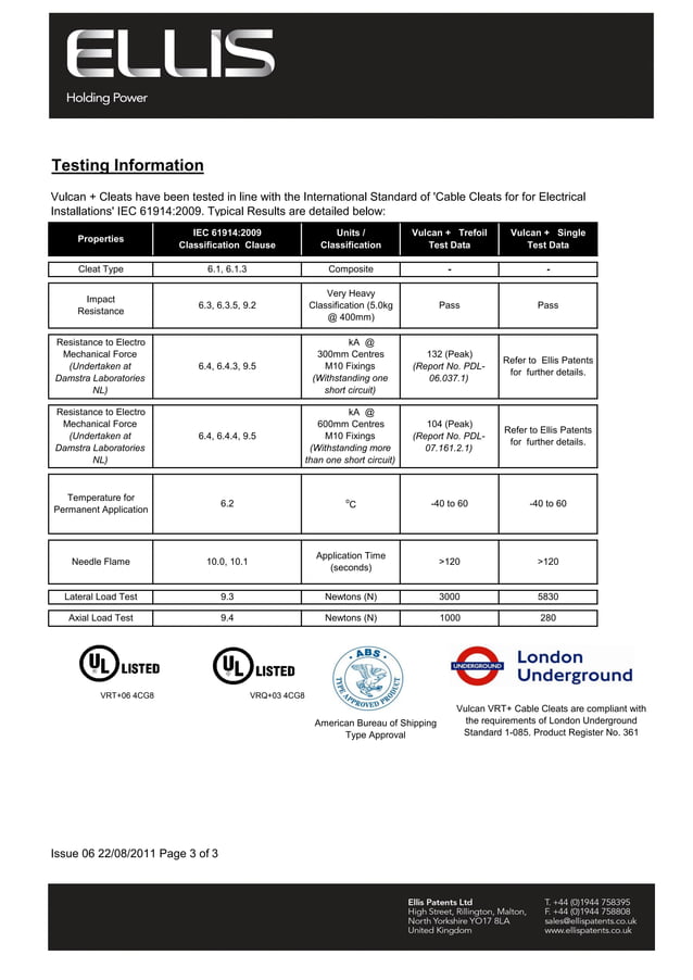 Ellis Patents VRQ+01 Vulcan Quadrafoil Cable Cleat - Spec Sheet | PDF