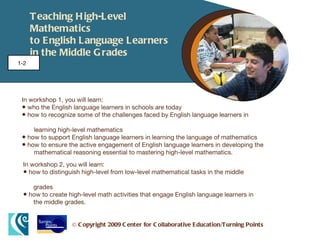 Mathematics for ELL Students Workshop 1 Presentation | PPT