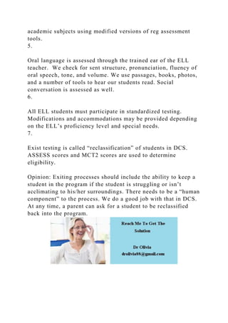 ELL Placement Assessments Interview the ELL instructor that you ob.docx ...