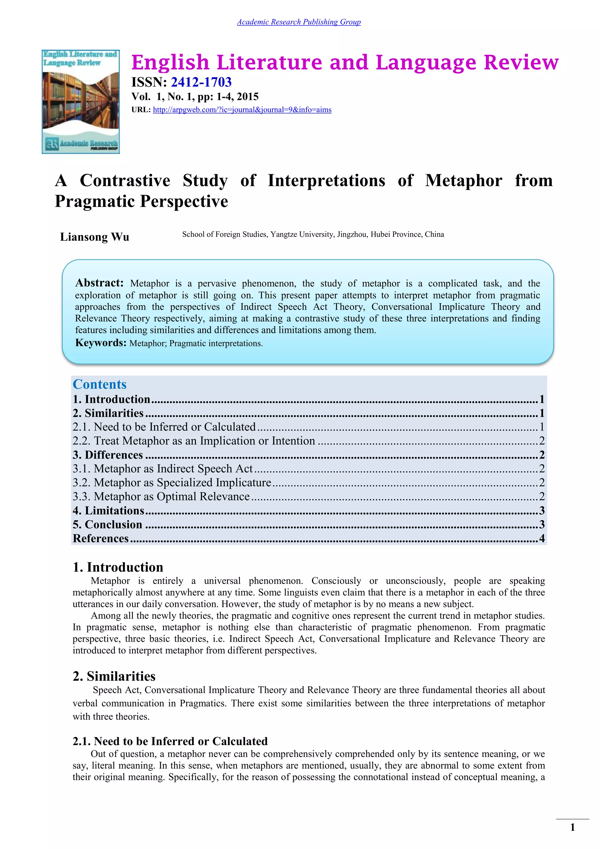 A Contrastive Study of Interpretations of Metaphor from Pragmatic ...