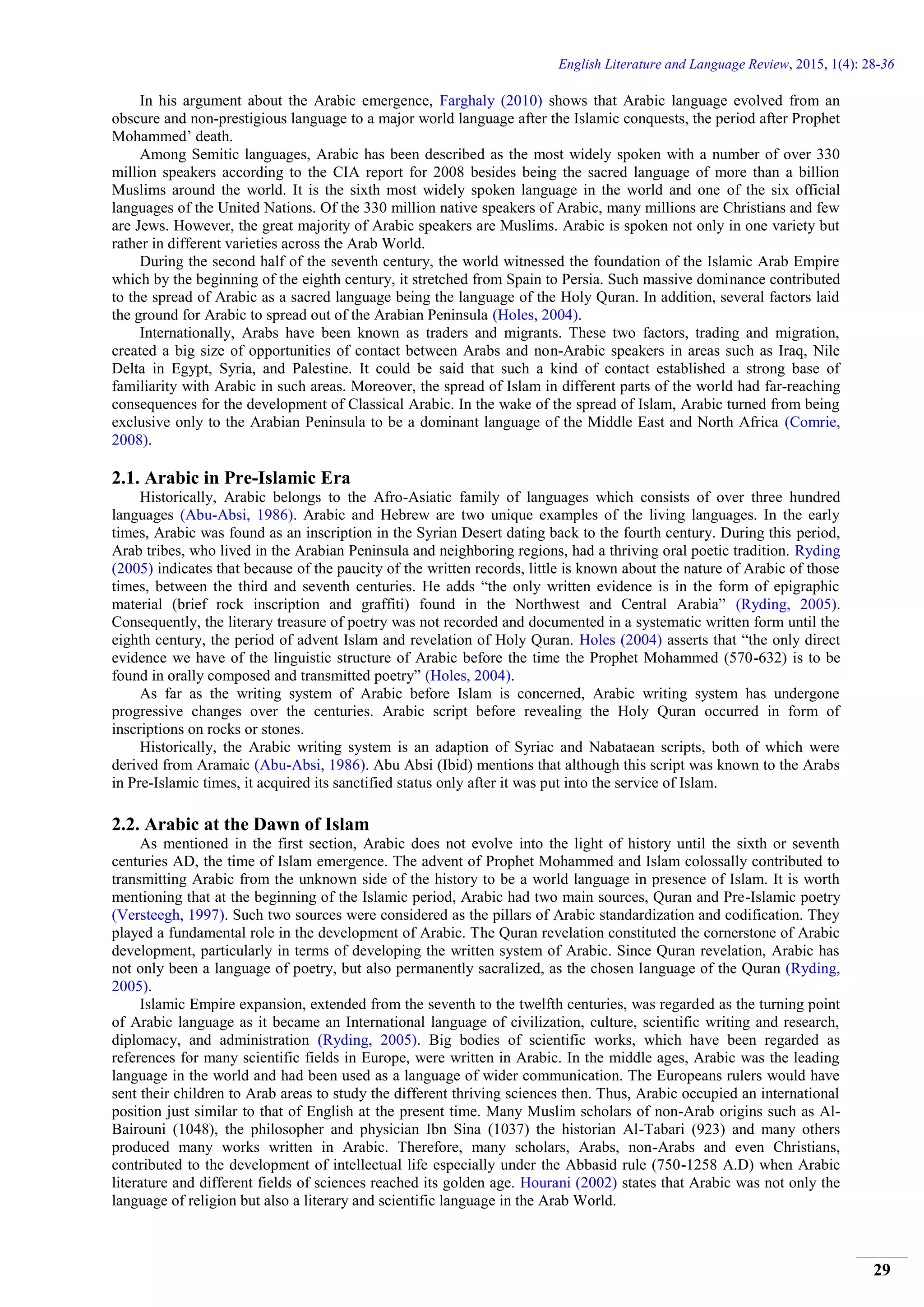Arabic Language: Historic and Sociolinguistic Characteristics | PDF