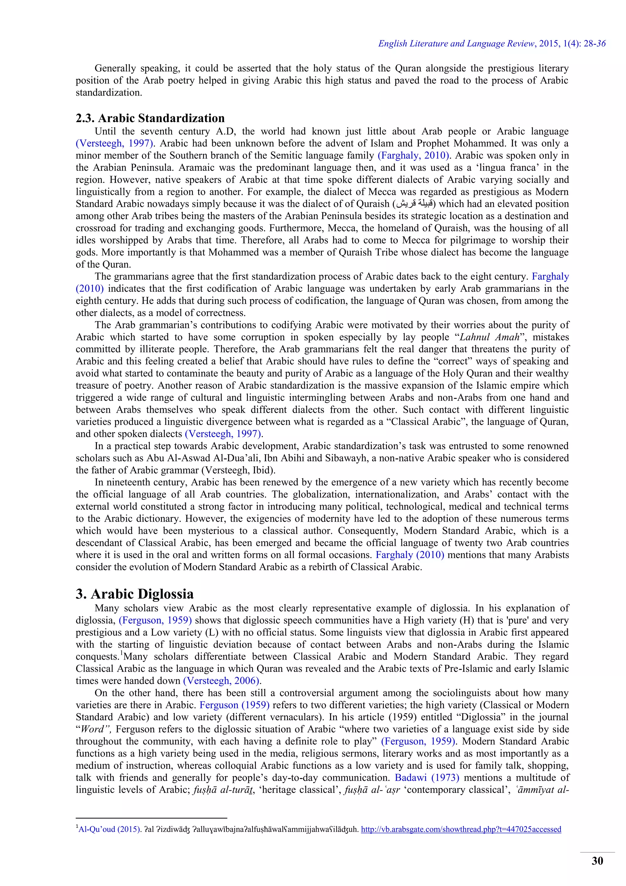 Arabic Language: Historic and Sociolinguistic Characteristics | PDF