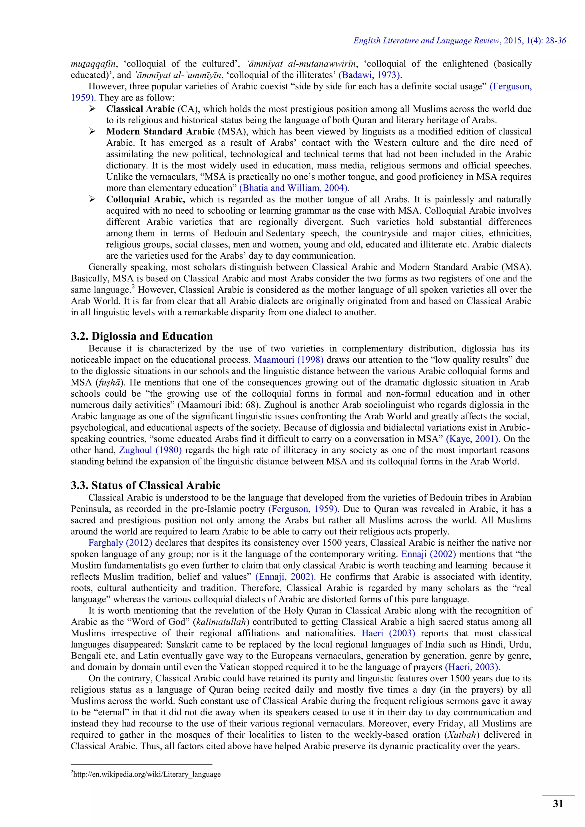 Arabic Language: Historic and Sociolinguistic Characteristics | PDF