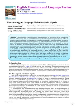 The Sociology of Language Maintenance in Nigeria | PDF