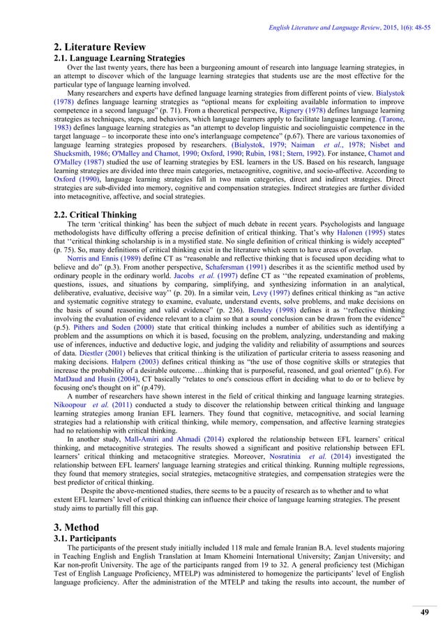 Language Learning Strategy Use; Does Critical Thinking Make a ...