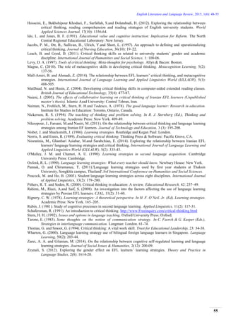 Language Learning Strategy Use; Does Critical Thinking Make a Difference? | PDF | Education