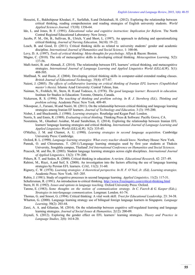 Language Learning Strategy Use; Does Critical Thinking Make a Difference? | PDF