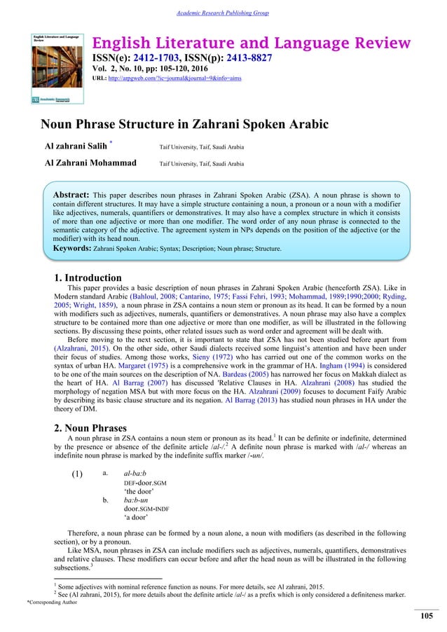Noun Phrase Structure in Zahrani Spoken Arabic | PDF | Islam | Religion ...