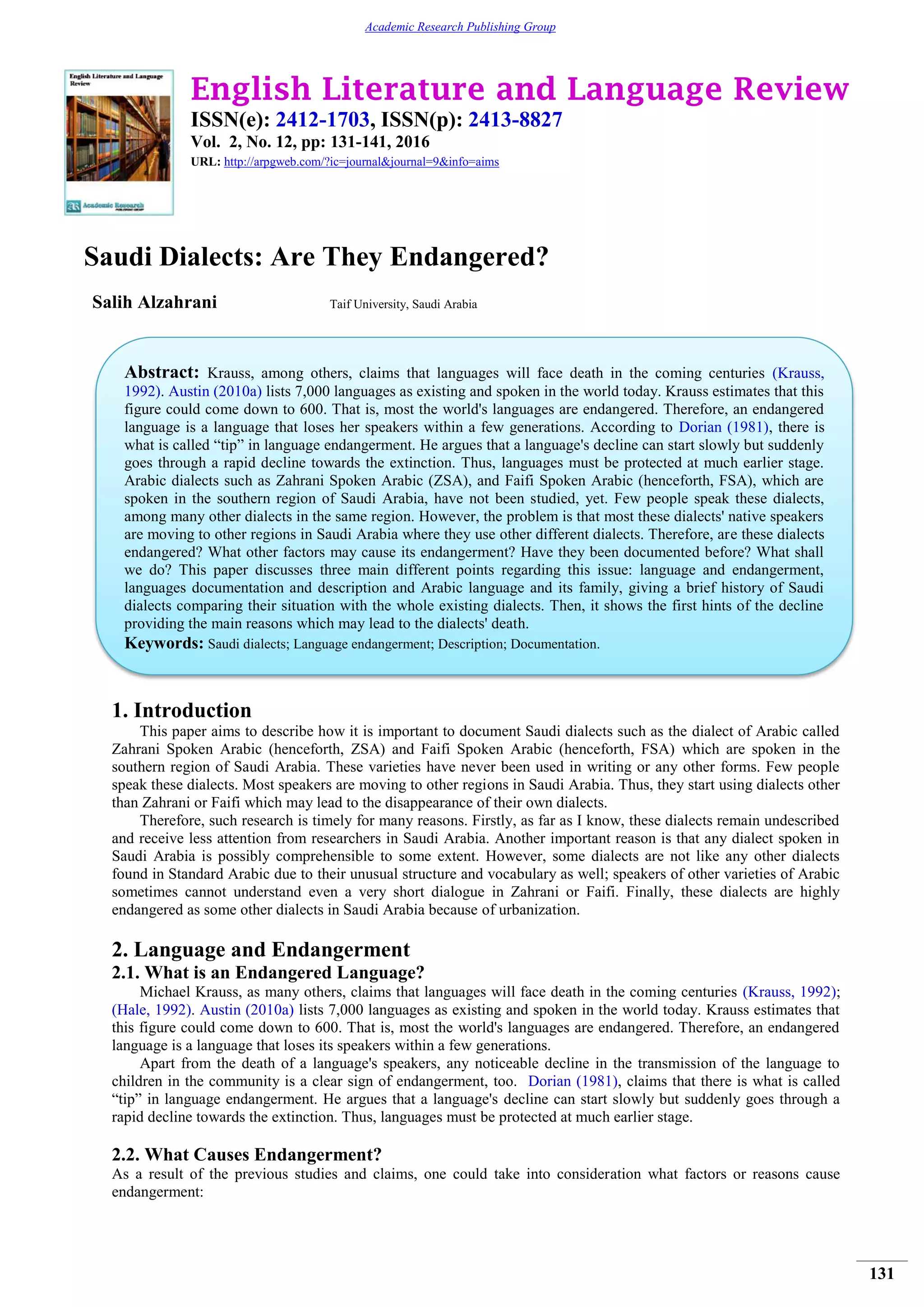 Saudi Dialects: Are They Endangered? | PDF
