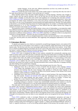 Kurdish EFL Learners? Errors of Preposition across Levels of Proficiency: A Study of Types of ...