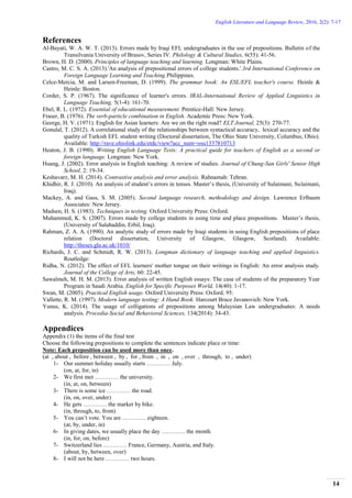 Kurdish EFL Learners? Errors of Preposition across Levels of Proficiency: A Study of Types of ...