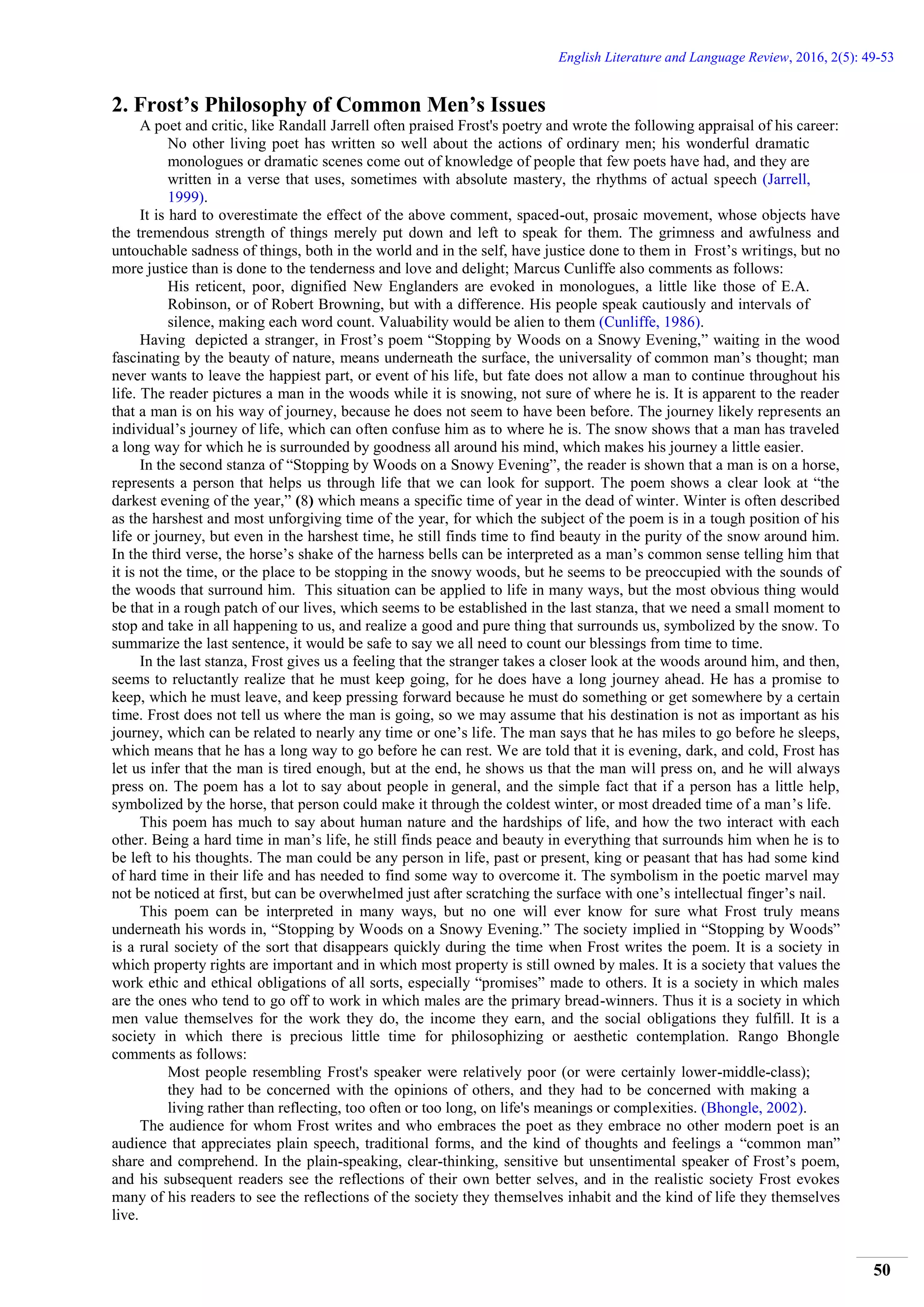 Dignified Portrayal of Common Men?s Issues in Frost?s Poetry | PDF