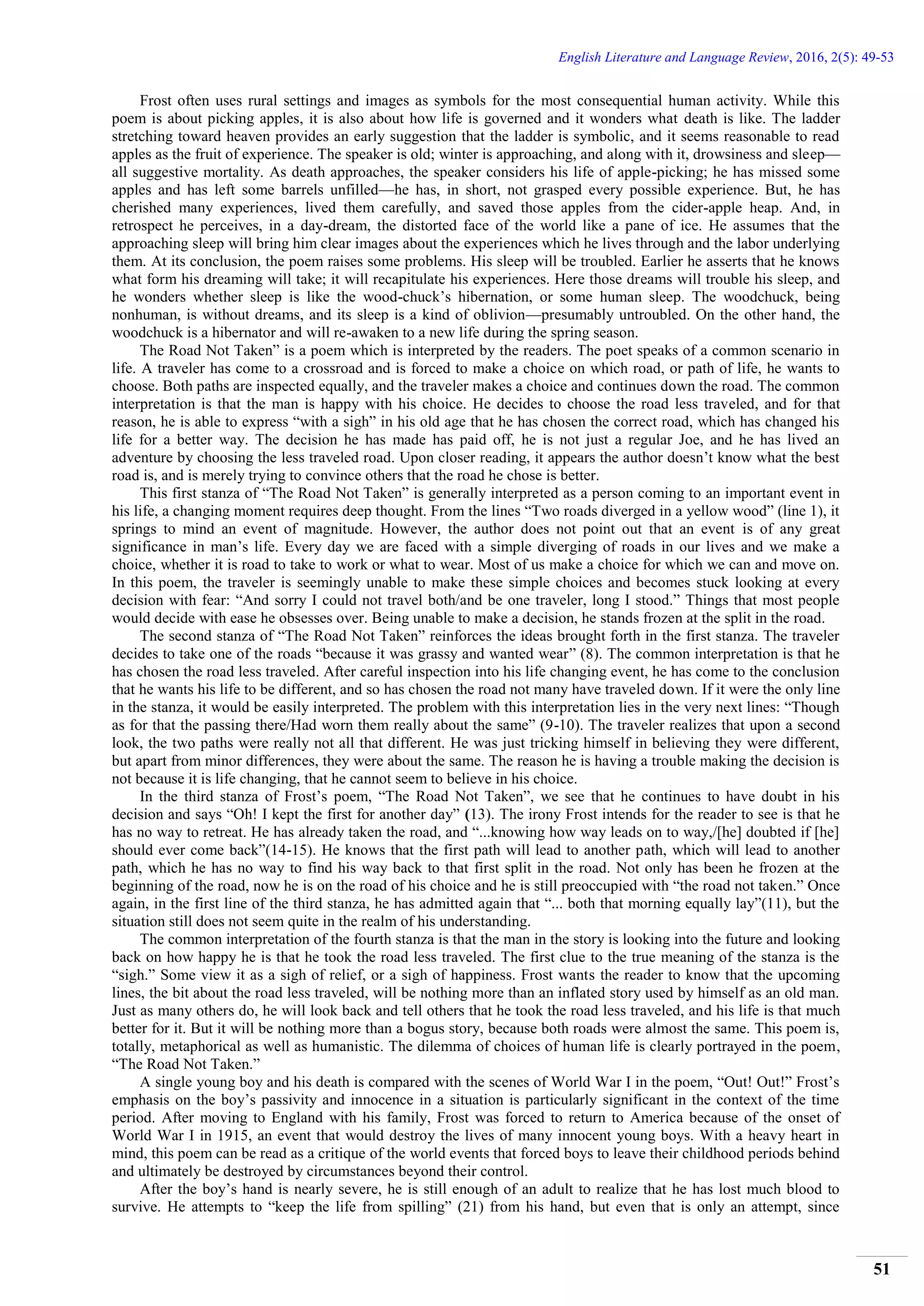 Dignified Portrayal of Common Men?s Issues in Frost?s Poetry | PDF