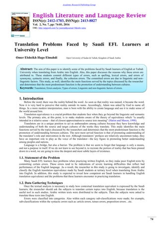 Translation Problems Faced by Saudi EFL Learners at University Level | PDF | Soccer | Sports