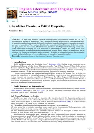 Retranslation Theories: A Critical Perspective | PDF