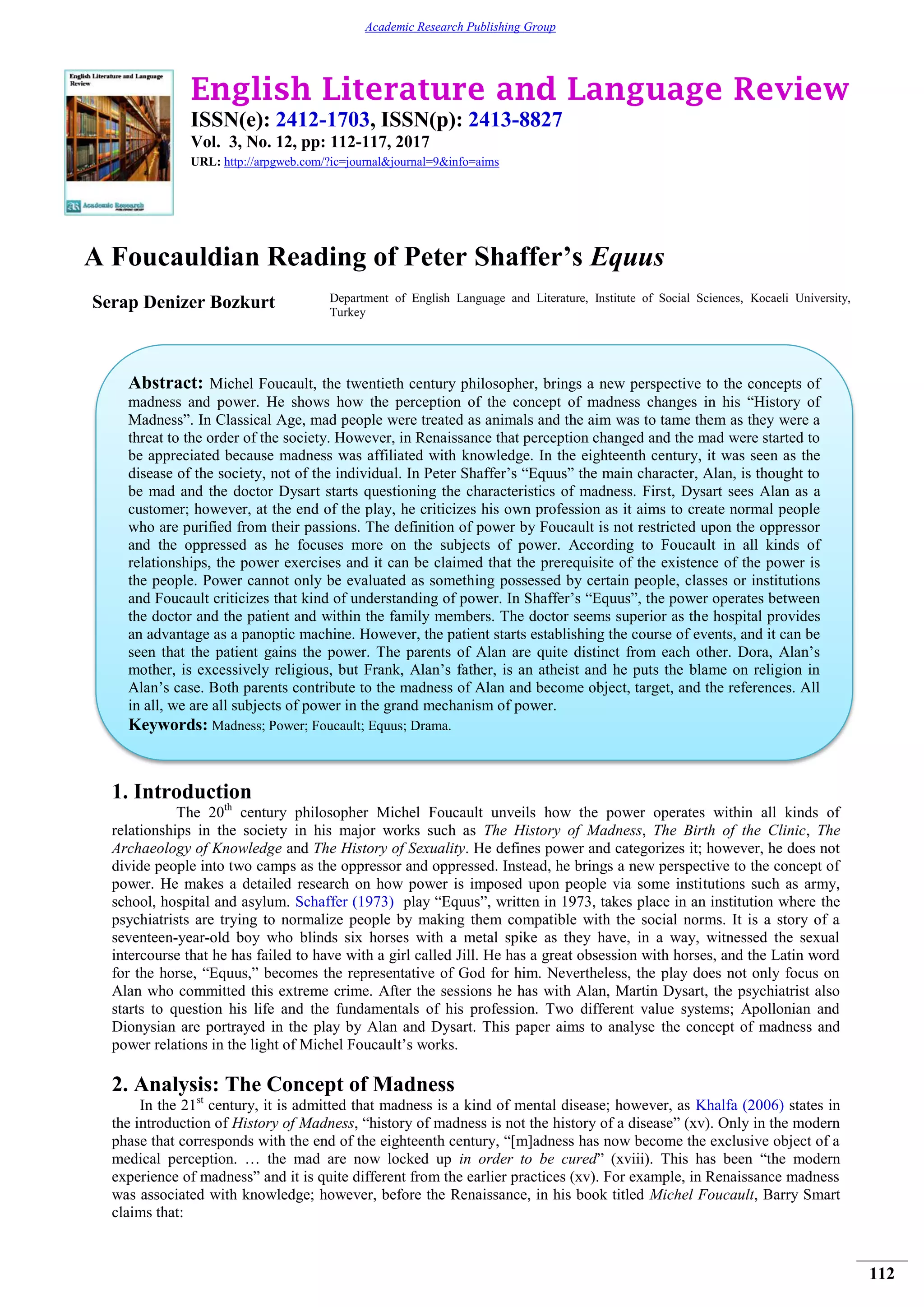 A Foucauldian Reading of Peter Shaffer?s Equus | PDF