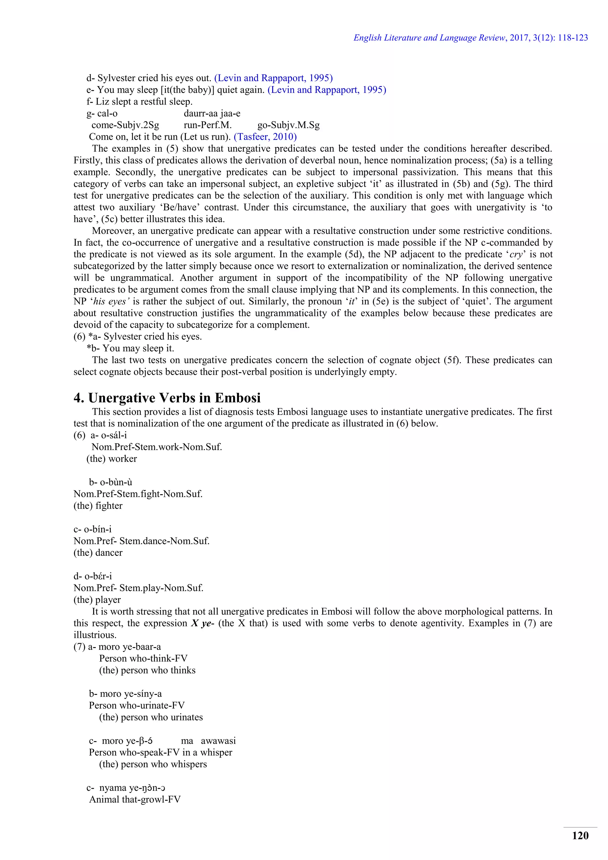 Unergativity in Embosi | PDF
