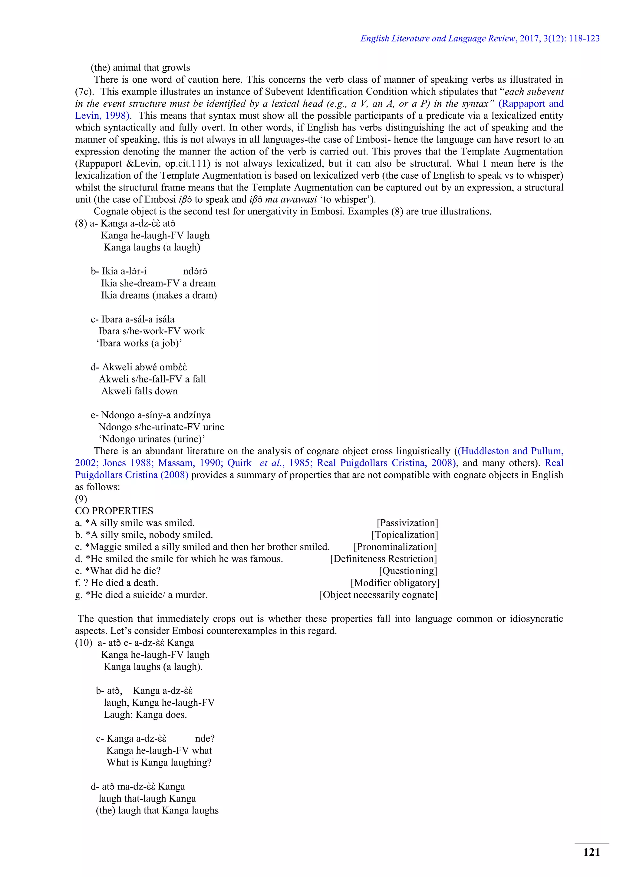 Unergativity in Embosi | PDF