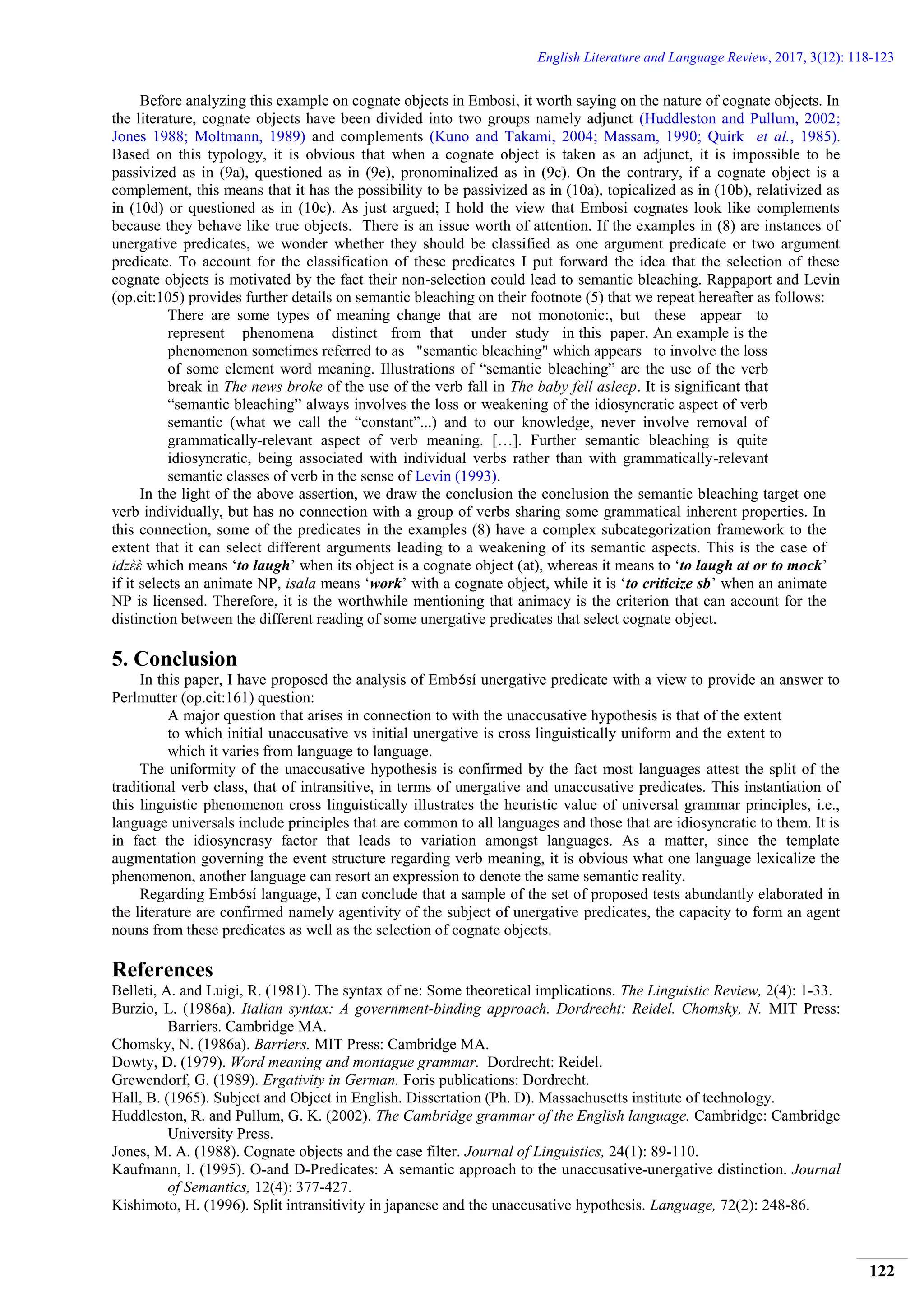 Unergativity in Embosi | PDF