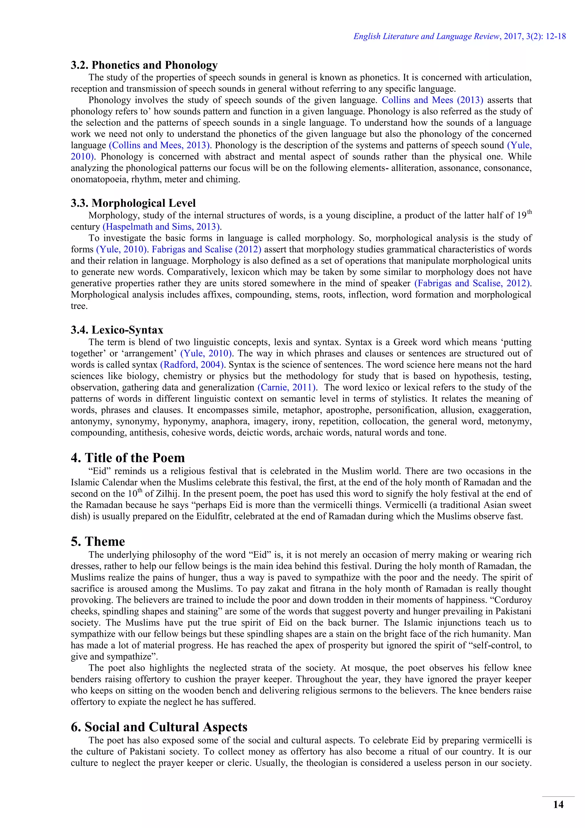 Stylistic Analysis of Aurangzeb Alamgir?s Poem ?EID? | PDF