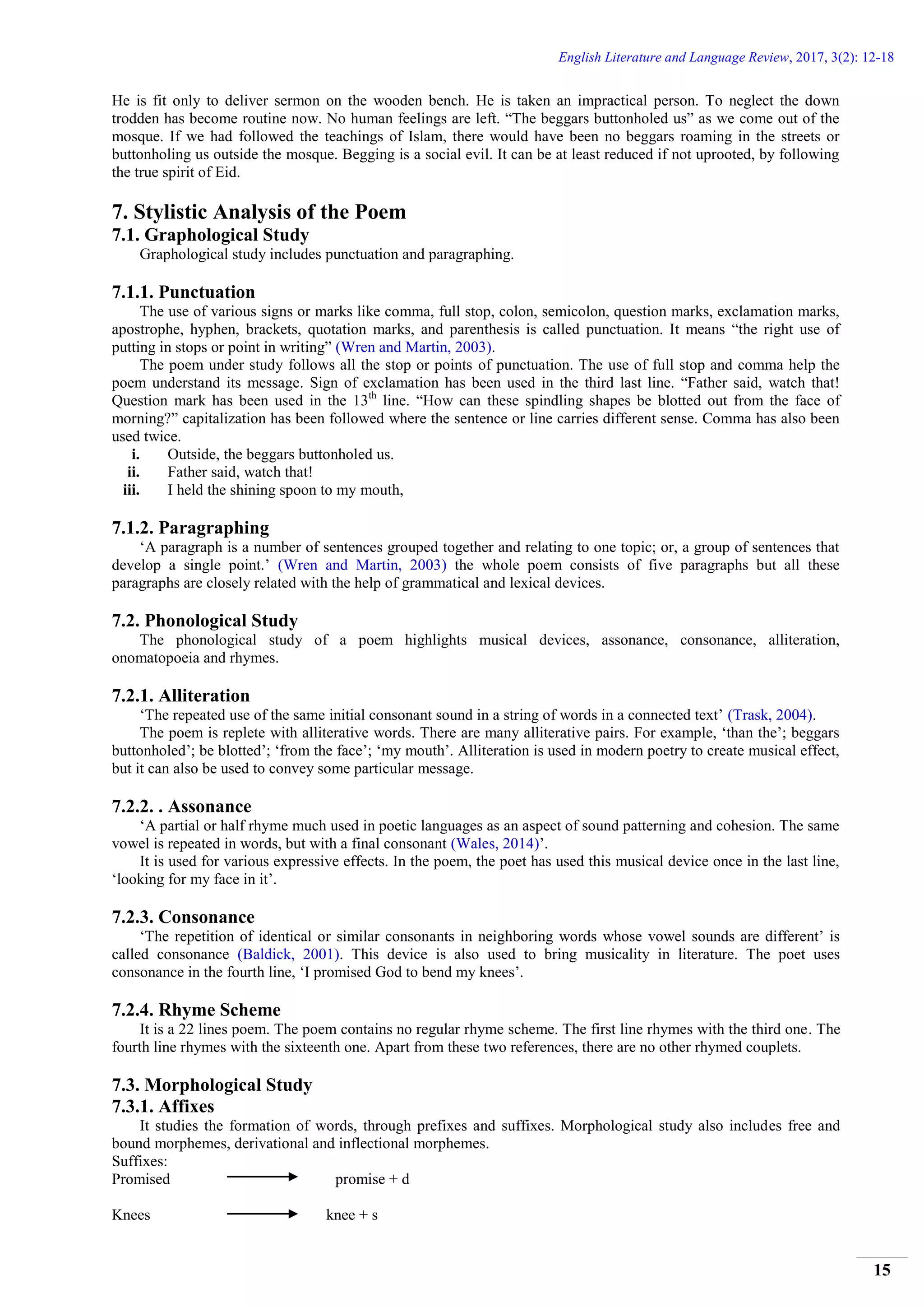 Stylistic Analysis of Aurangzeb Alamgir?s Poem ?EID? | PDF