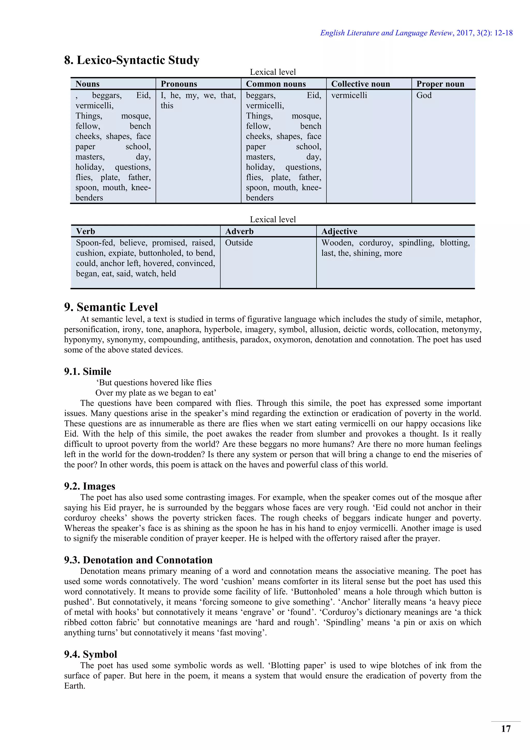 Stylistic Analysis of Aurangzeb Alamgir?s Poem ?EID? | PDF