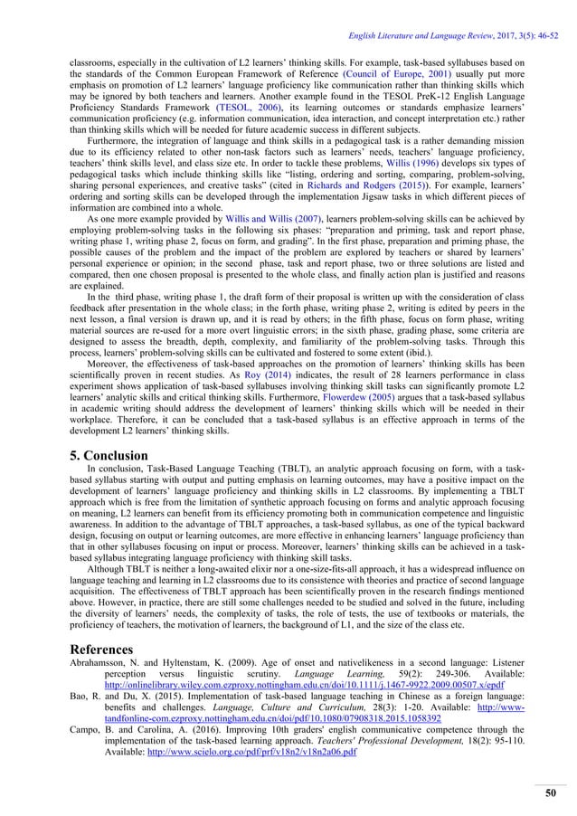 The Impact of Task-Based Language Teaching on the Development of Learners? Language Proficiency ...