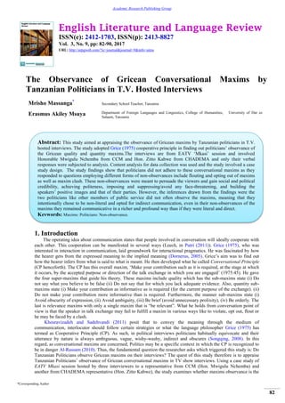 The Observance of Gricean Conversational Maxims by Tanzanian ...